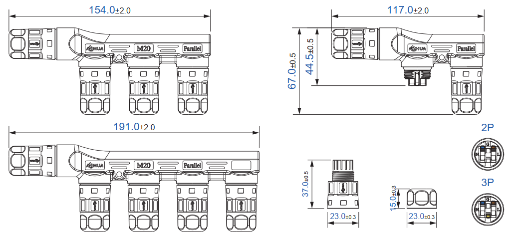 1 To 2 2pin Parallel Series Design Push-Wire UV Resistant Assembly 2 ...