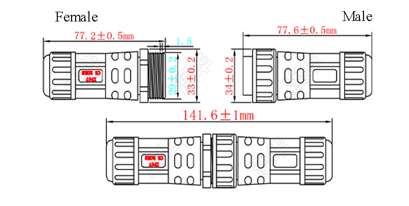 UL Approve Conveyor Power Wire Connection Screw Fixing Male Female ...