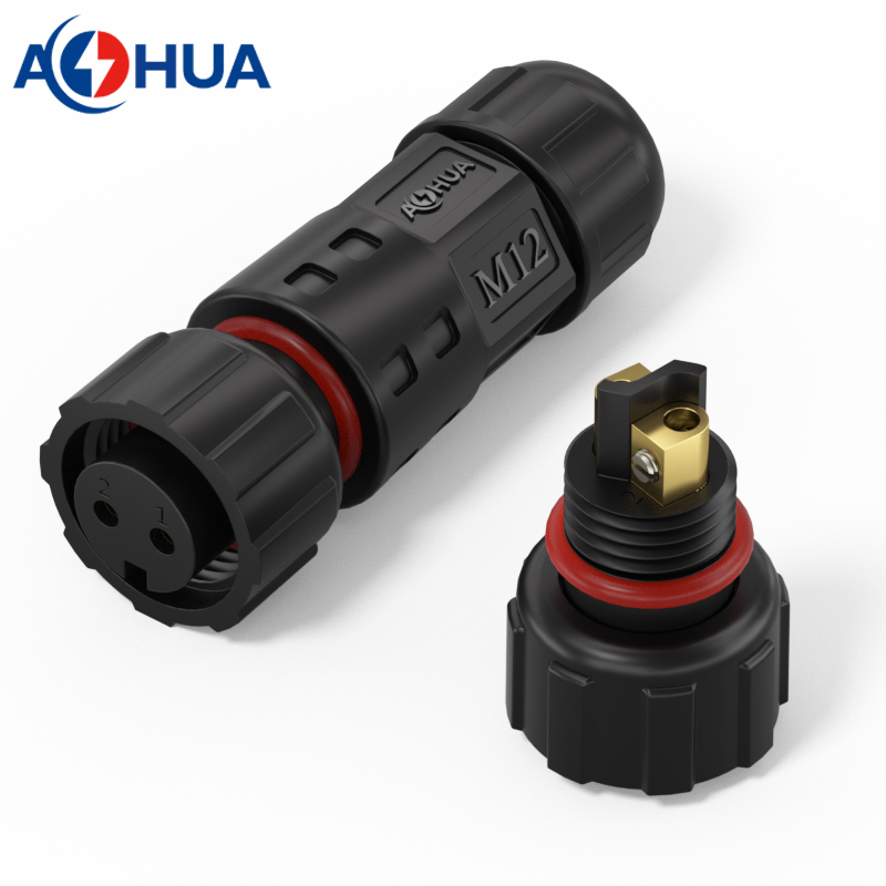 AH-M12-0502MFZ02122 5A Female Socket M12 2pin Screw Fixing Waterproof ...
